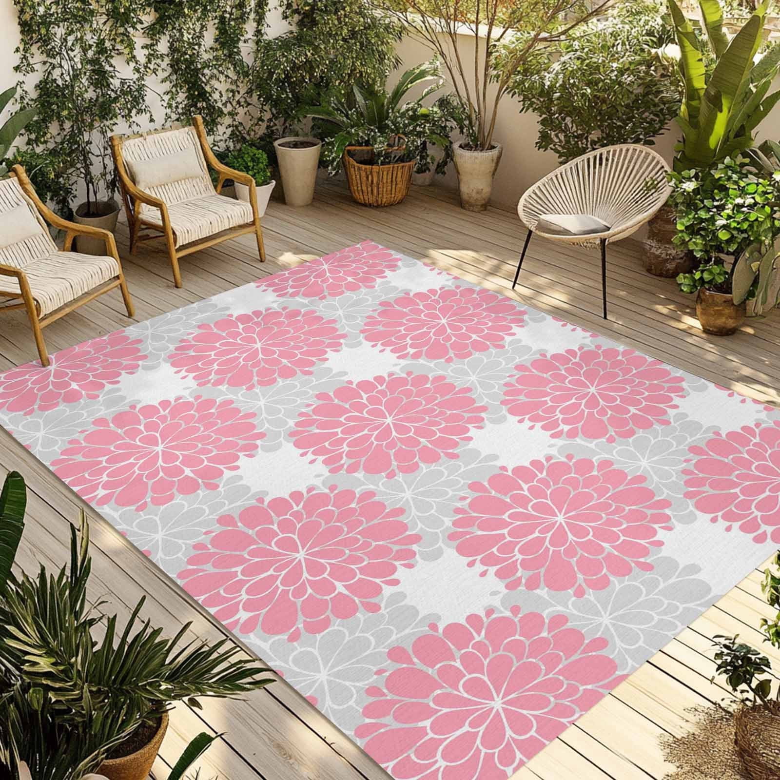 Abstract Dahlia Outdoor Rug, Vintage Pink Country Farmhouse Classic Non ...