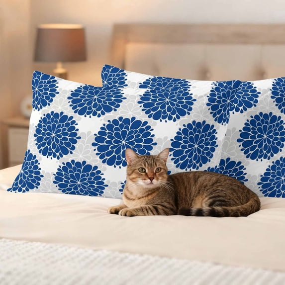 Abstract Dahlia Outdoor Throw Pillow Covers Set of 2, Vintage Deep Blue ...