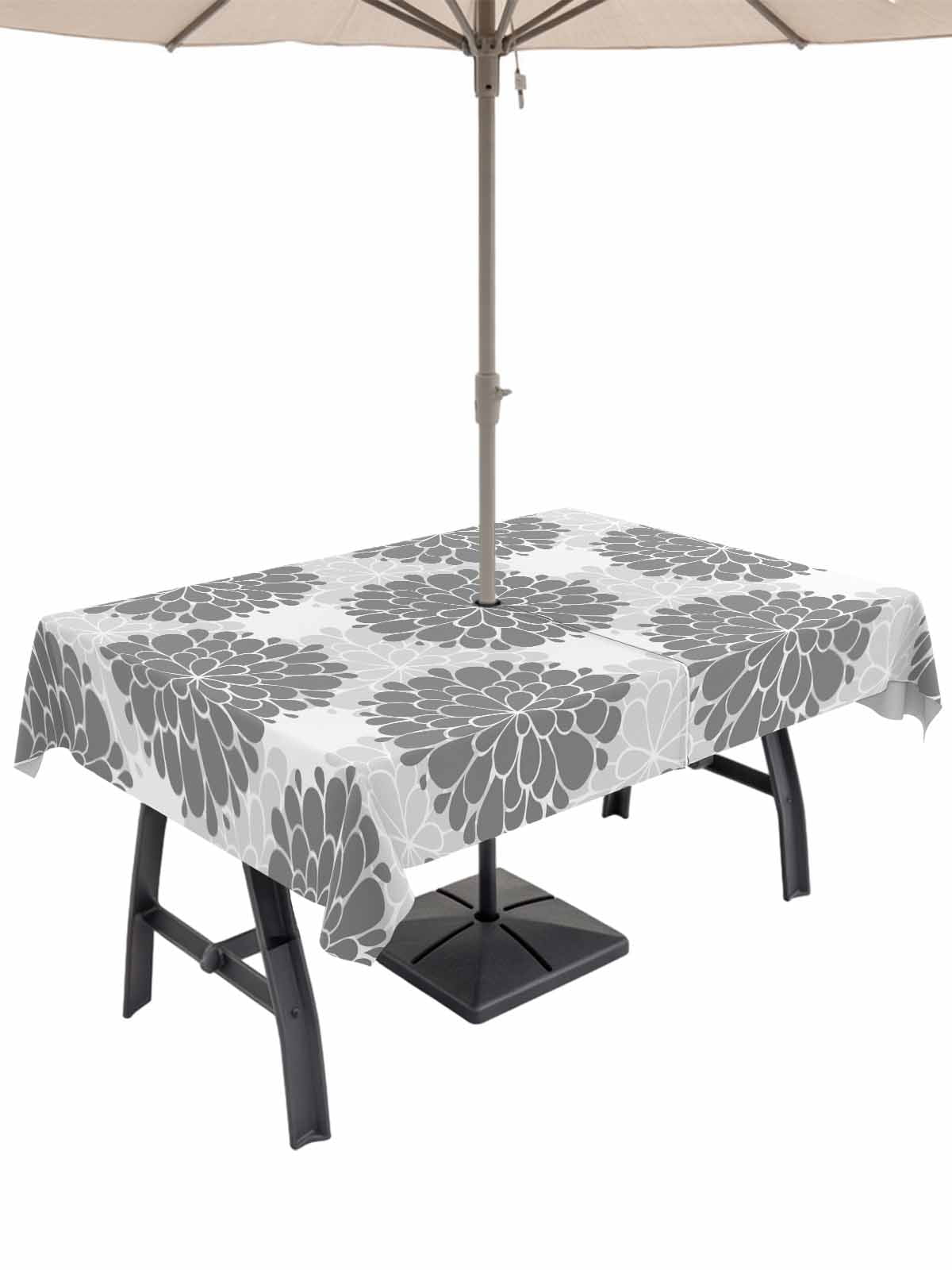 Abstract Dahlia Rectangle Outdoor Tablecloth with Umbrella Hole Vintage ...