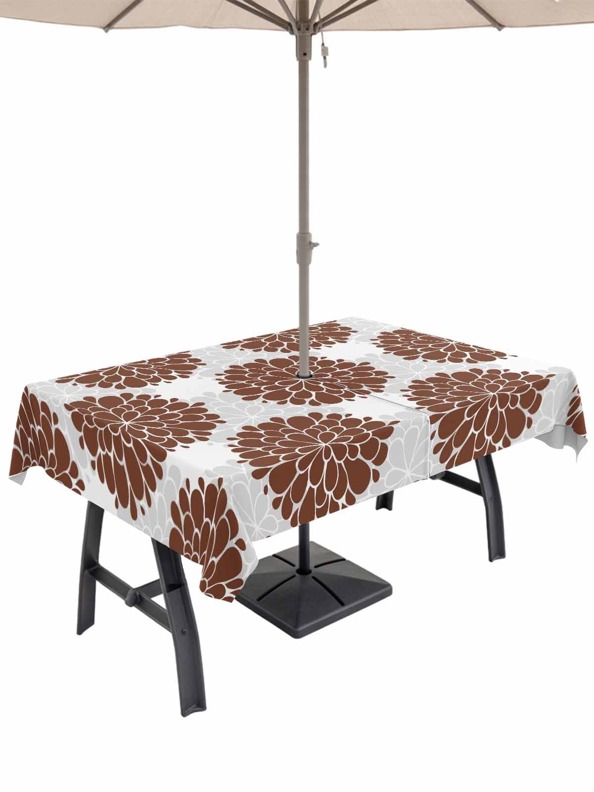 Abstract Dahlia Rectangle Outdoor Tablecloth with Umbrella Hole Vintage ...