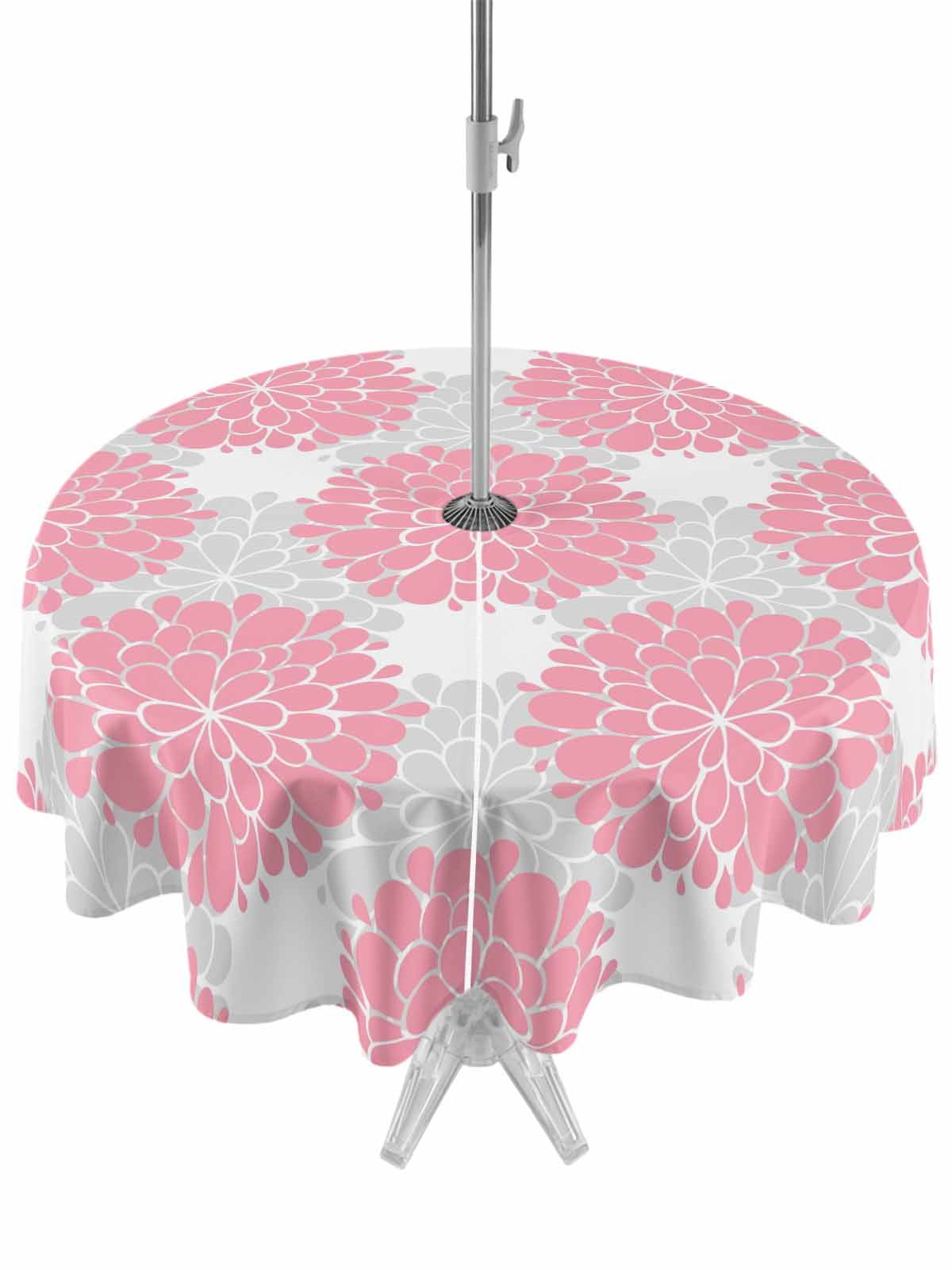 Abstract Dahlia Round Outdoor Tablecloth with Umbrella Hole Vintage ...