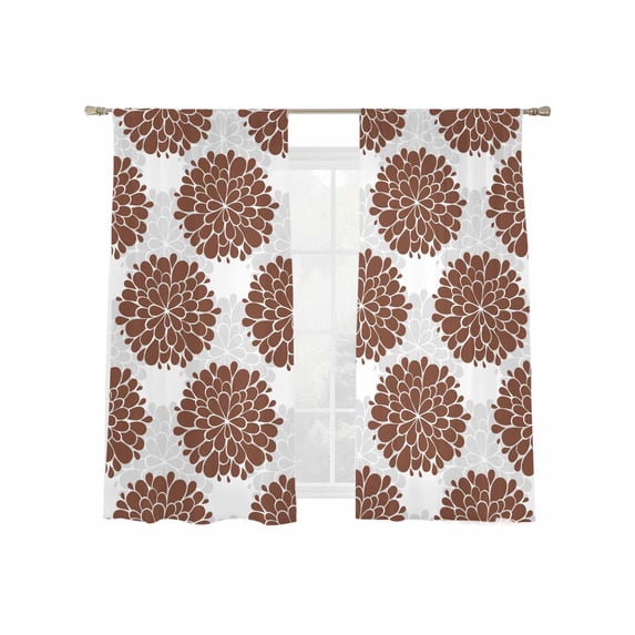 Abstract Dahlia Sheer Curtains 2 Panels Set Vintage Red Country ...