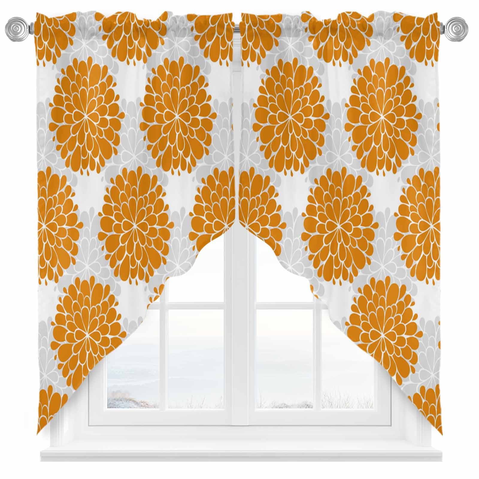 Abstract Dahlia Swag Curtain Valance for Windows, Vintage Orange ...