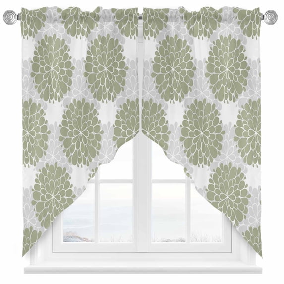 Abstract Dahlia Swag Kitchen Curtain Valances, Vintage Green Country ...