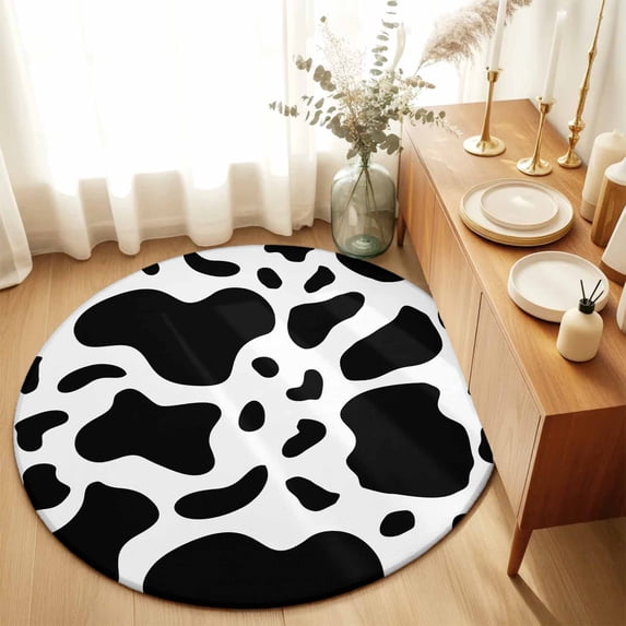 Abstract Dairy Cattle Cow Skin Texture Round Rug 3ft Black and White ...