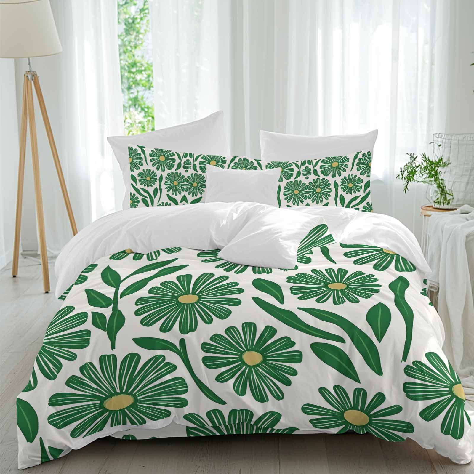 Abstract Daisy Flowers Leaves Soft Breathable Bedding Set with Pillow ...