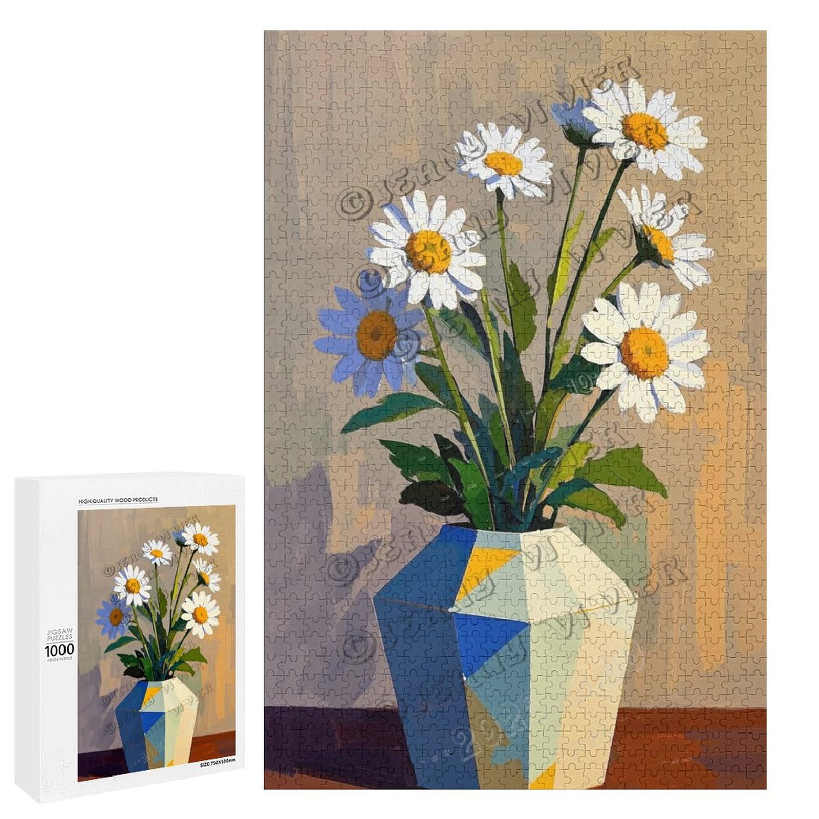 Abstract Daisy Garden Puzzle – 1000 Piece Wooden Jigsaw for Adults ...