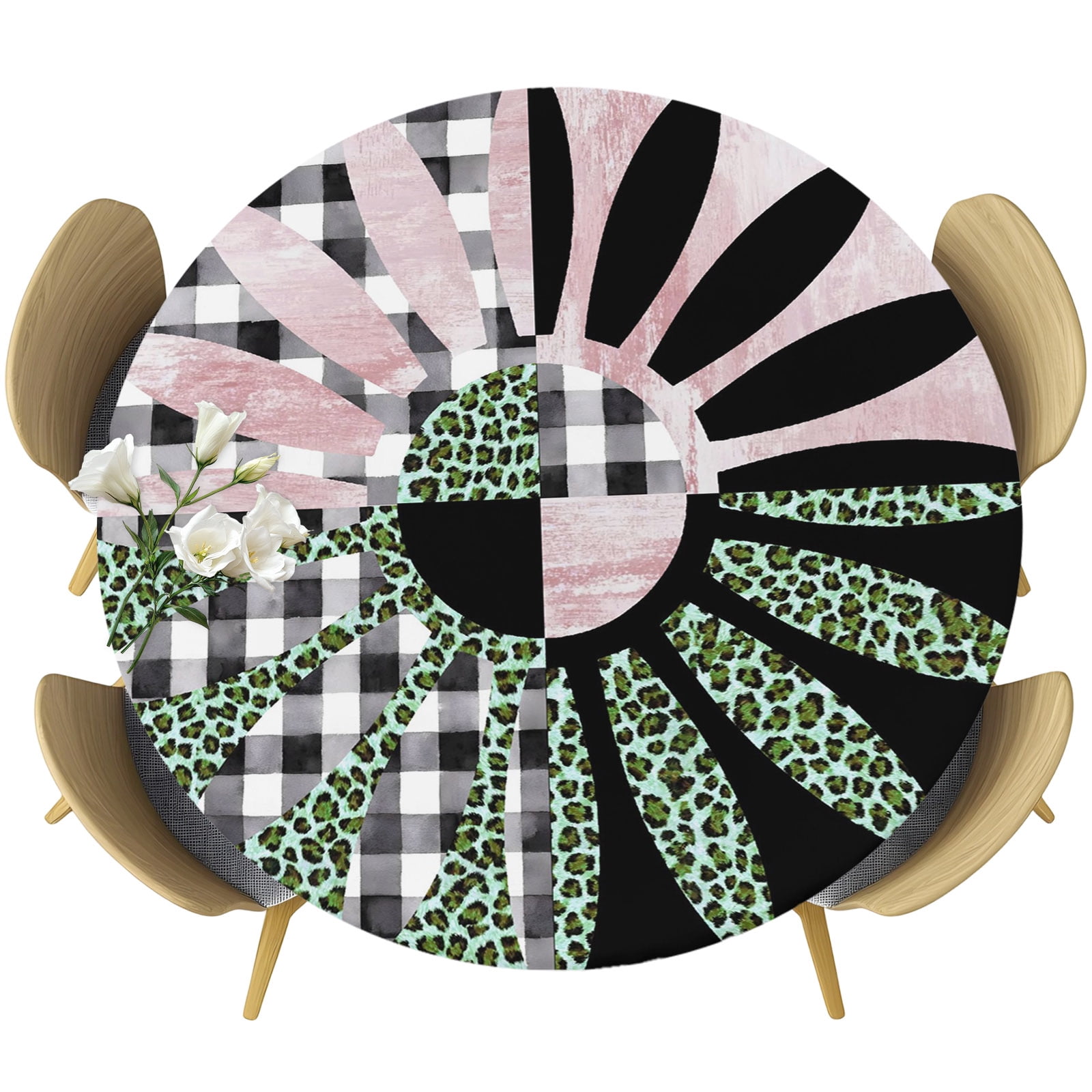 Abstract Daisy Round Tablecloth 45-54 Inch Round Fitted Table Cloth ...