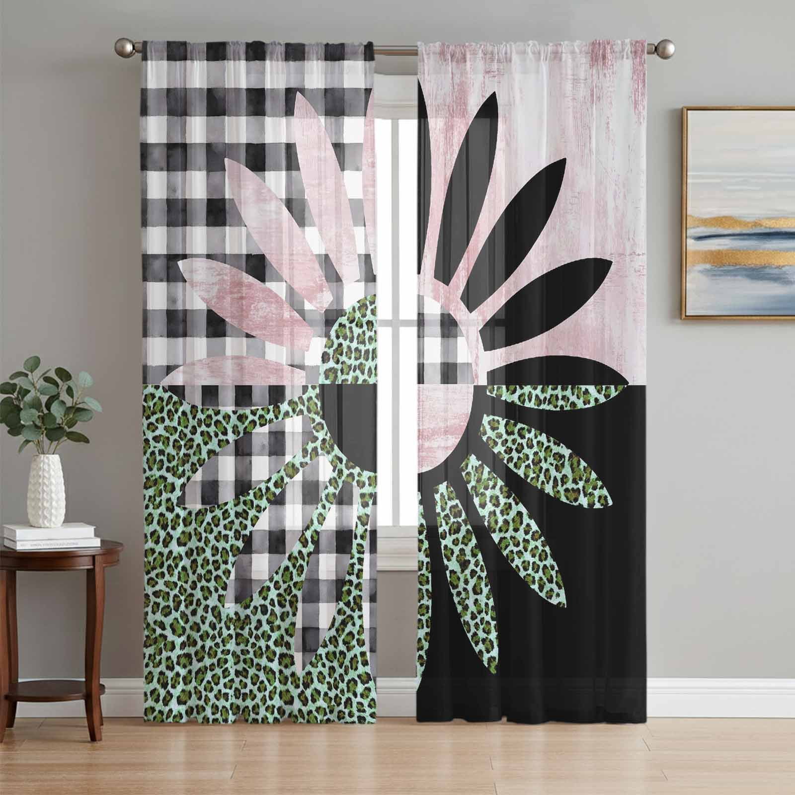 Abstract Daisy Sheer Curtains for Living Room Bedroom Country Colorful ...