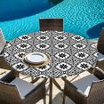 Abstract Damask Black Floral Round Fitted Tablecloth with Elastic Edge ...