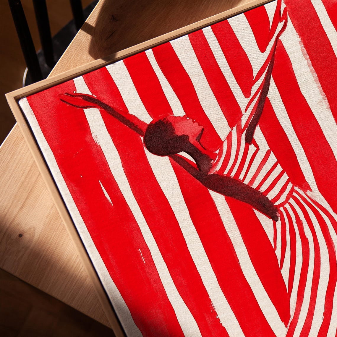 Abstract Dancer Art Print Bold Red Striped Dress Artwork Modern ...