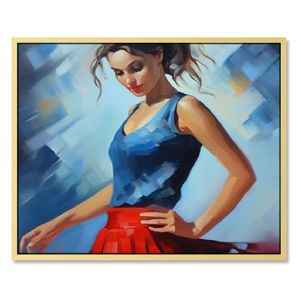 Abstract Dancing Girl Wall Art Contemporary Dancer Girl Wearing Blue ...