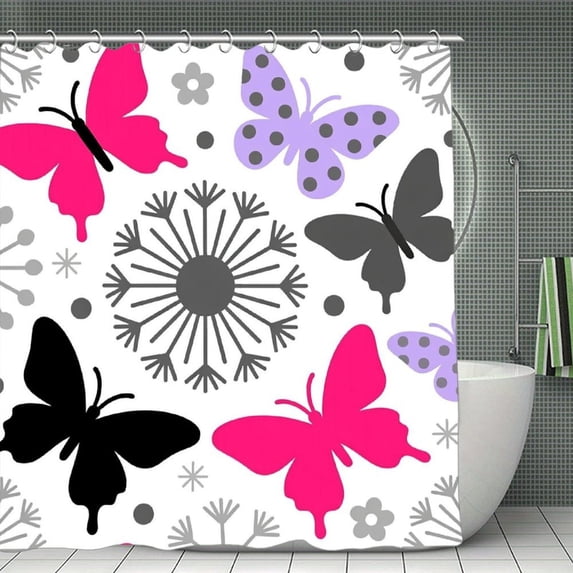 Abstract Dandelion And Butterfly Print Shower Curtain,Modern Fabric ...