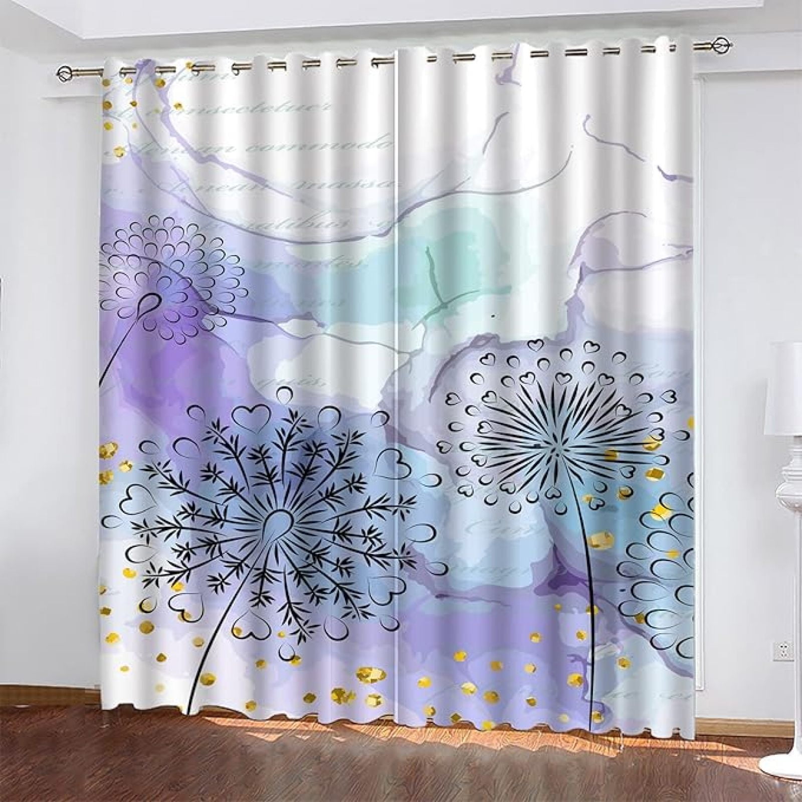 Abstract Dandelion Blackout Curtains, 3D Ink Letters Print Window ...