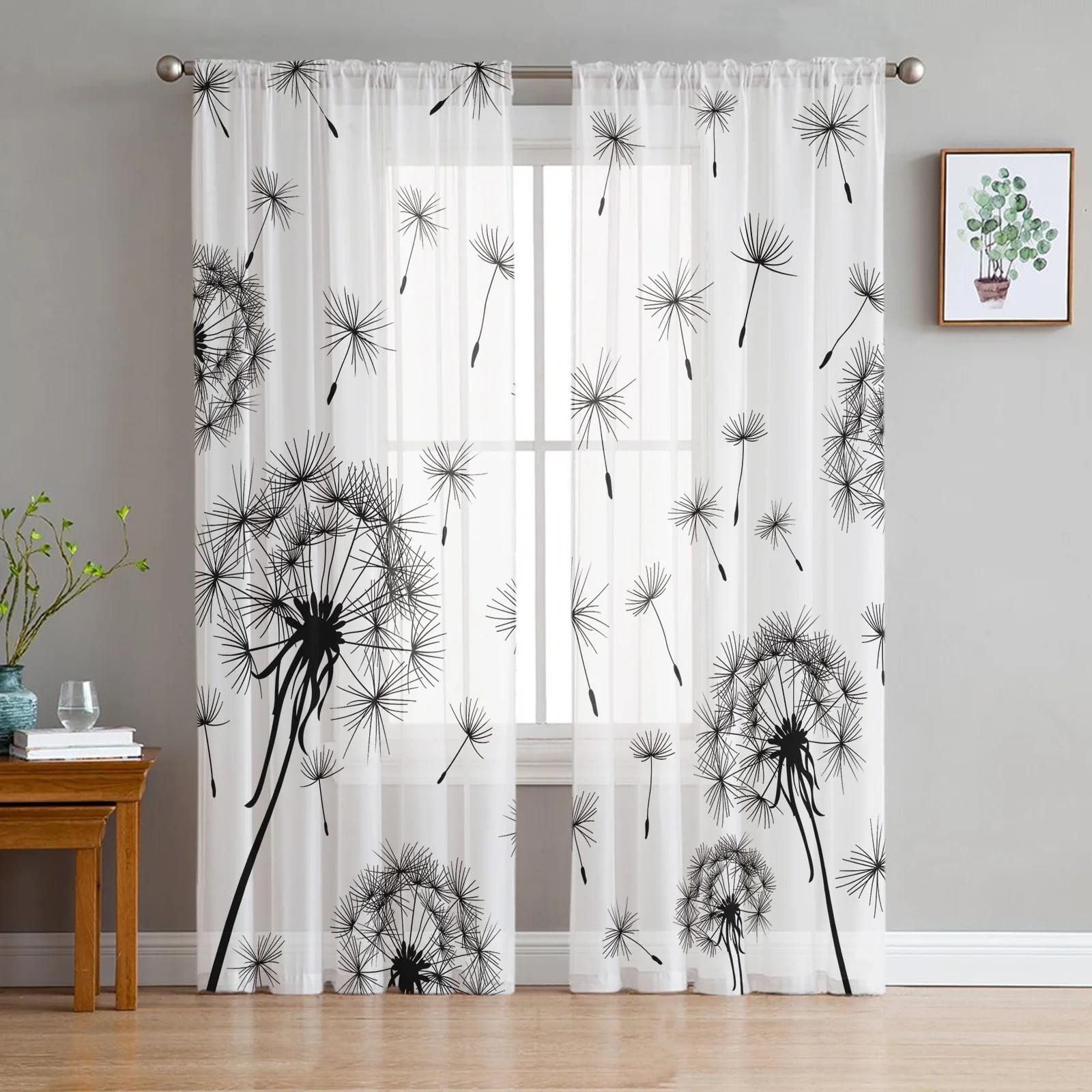 Abstract Dandelion Flowers Sheer Curtains for Girl Kids Bedroom Kitchen ...