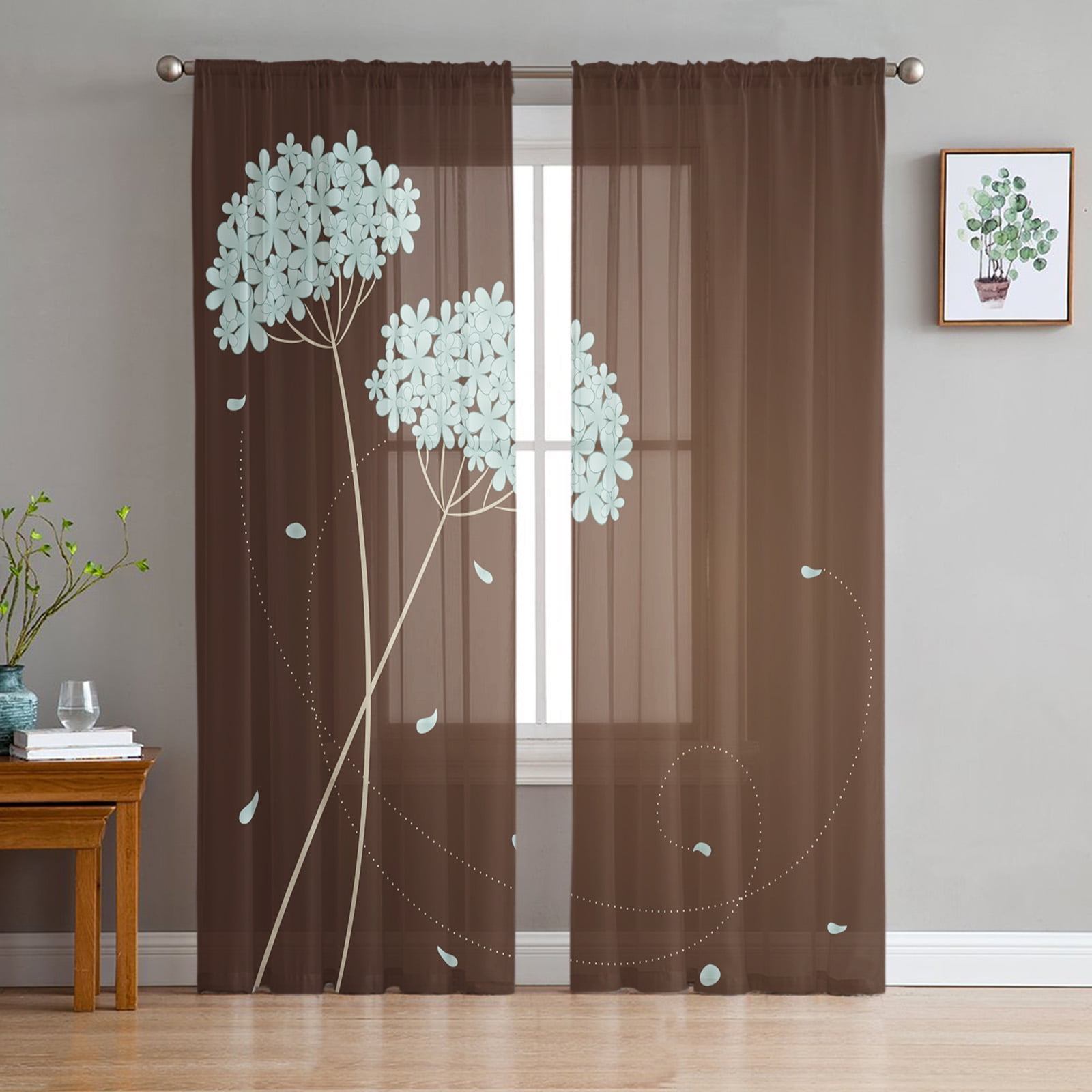 Abstract Dandelion Flowers Sheer Curtains for Girl Kids Bedroom Kitchen ...