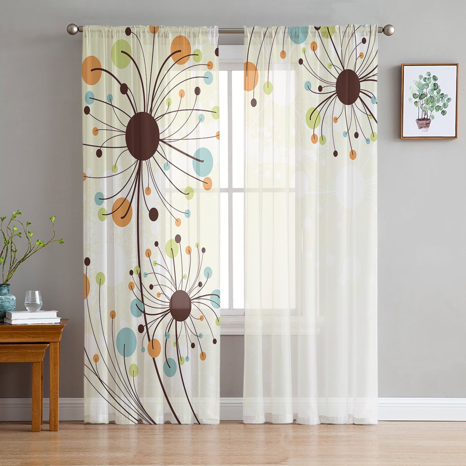 Abstract Dandelion Flowers Sheer Curtains for Girl Kids Bedroom Kitchen ...