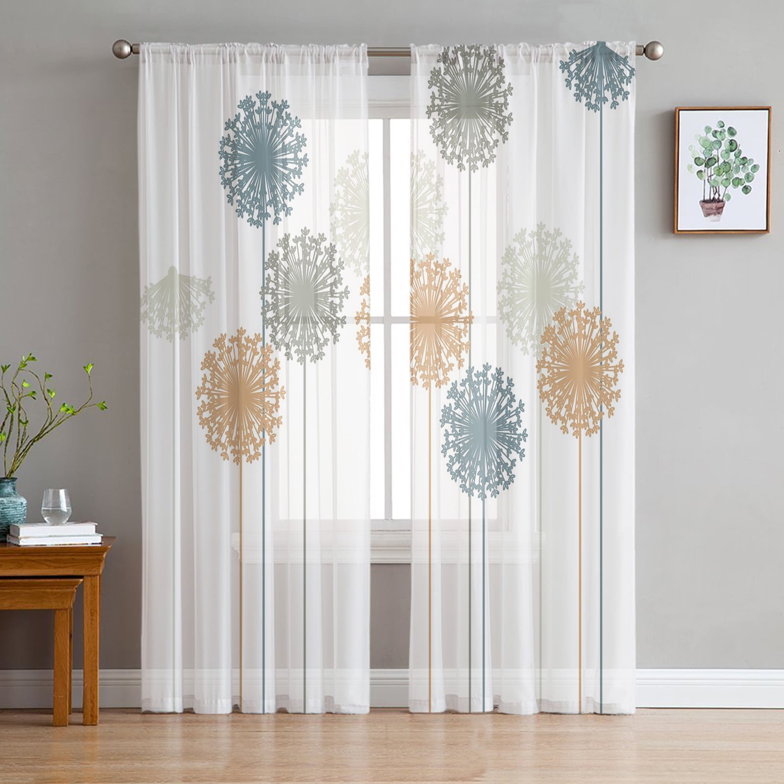 Abstract Dandelion Flowers Sheer Curtains for Girl Kids Bedroom Kitchen ...
