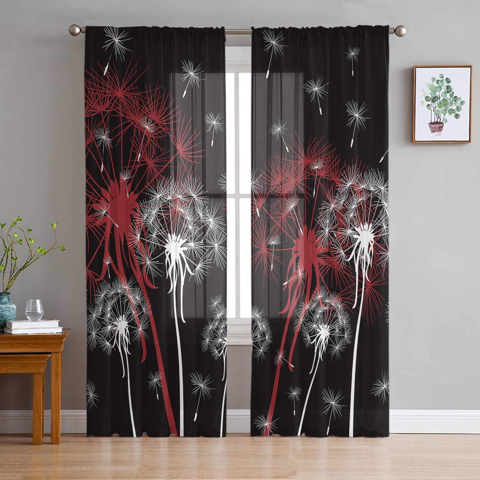 Abstract Dandelion Flowers Sheer Curtains for Girl Kids Bedroom Kitchen ...