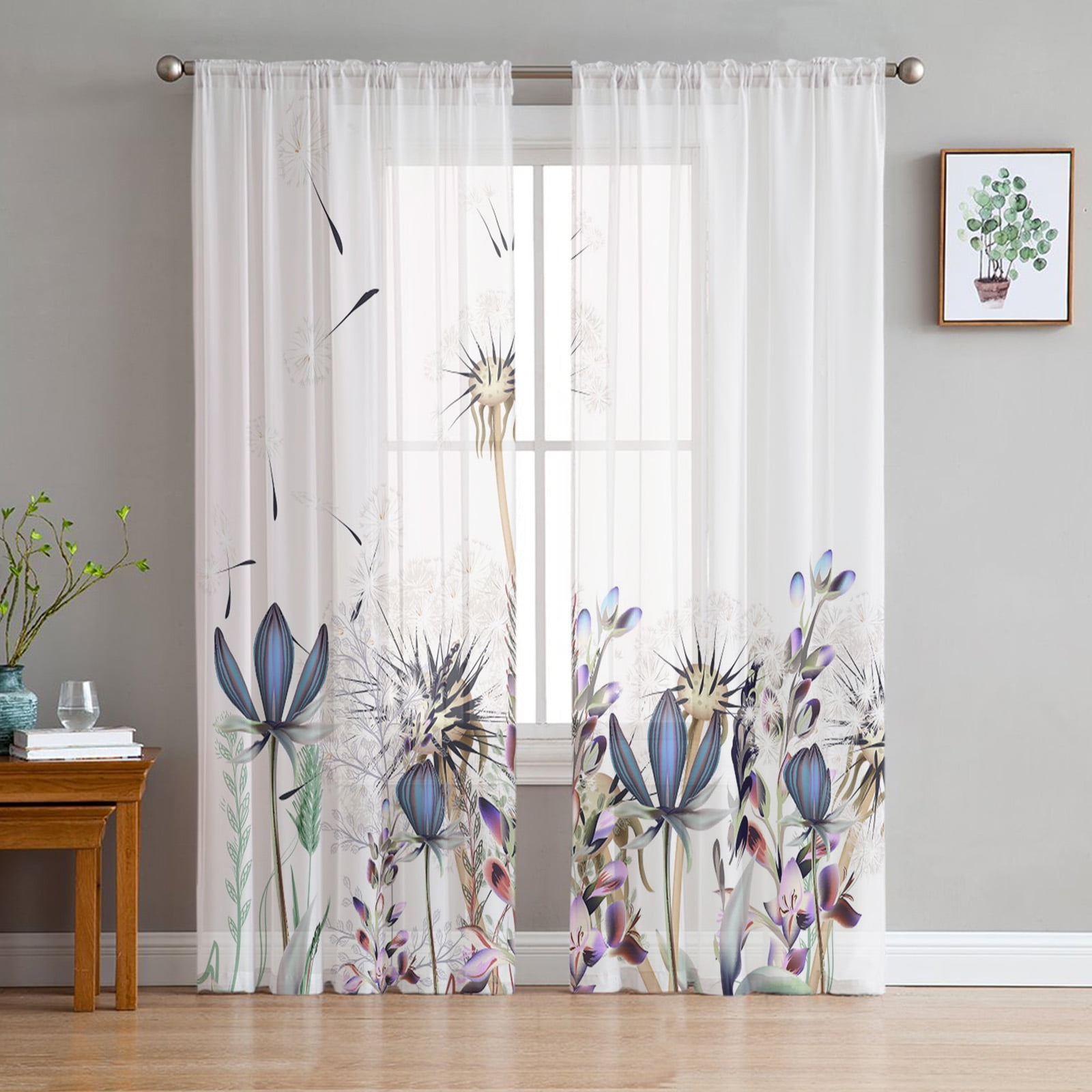Abstract Dandelion Flowers Sheer Curtains for Girl Kids Bedroom Kitchen ...