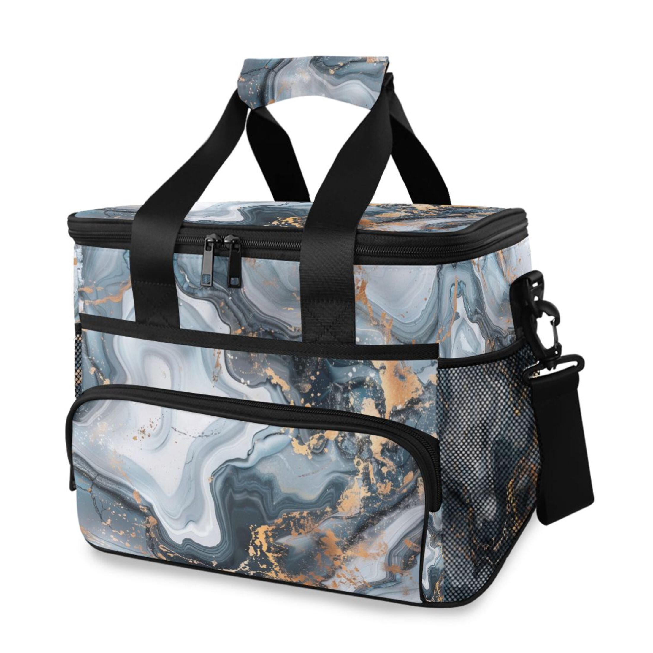 Abstract Dark Blue Marble Portable Cooler Lunch Box Reusable Insulated ...