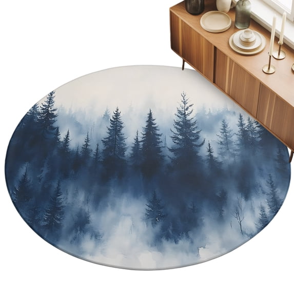 Abstract Dark Green Forest Area Rugs 3' (Round) Tree Fog Landscape ...