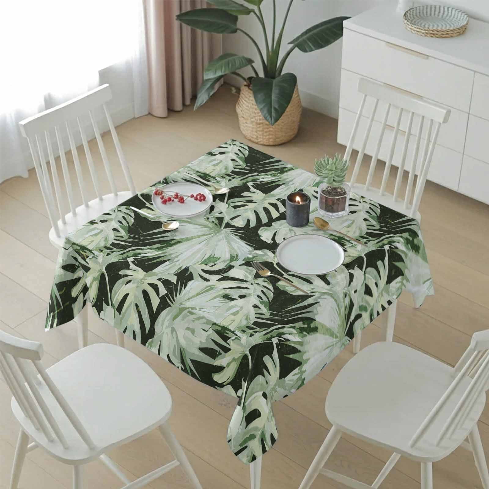 Abstract Dark Green Palm Leaves Table Cloth 54x54in, Waterproof Square ...
