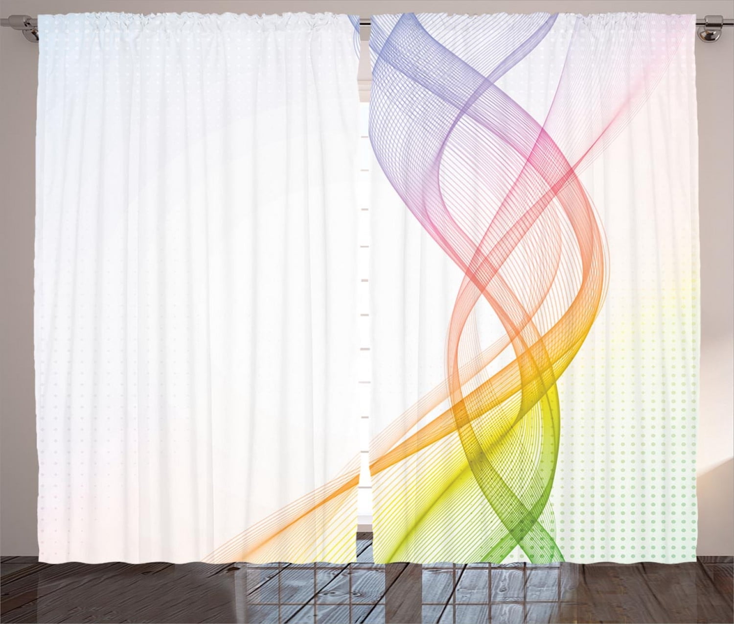 Ambesonne Abstract Curtains 2 Panel Set, Rainbow Wavy Smoke, 108" x 84 ...