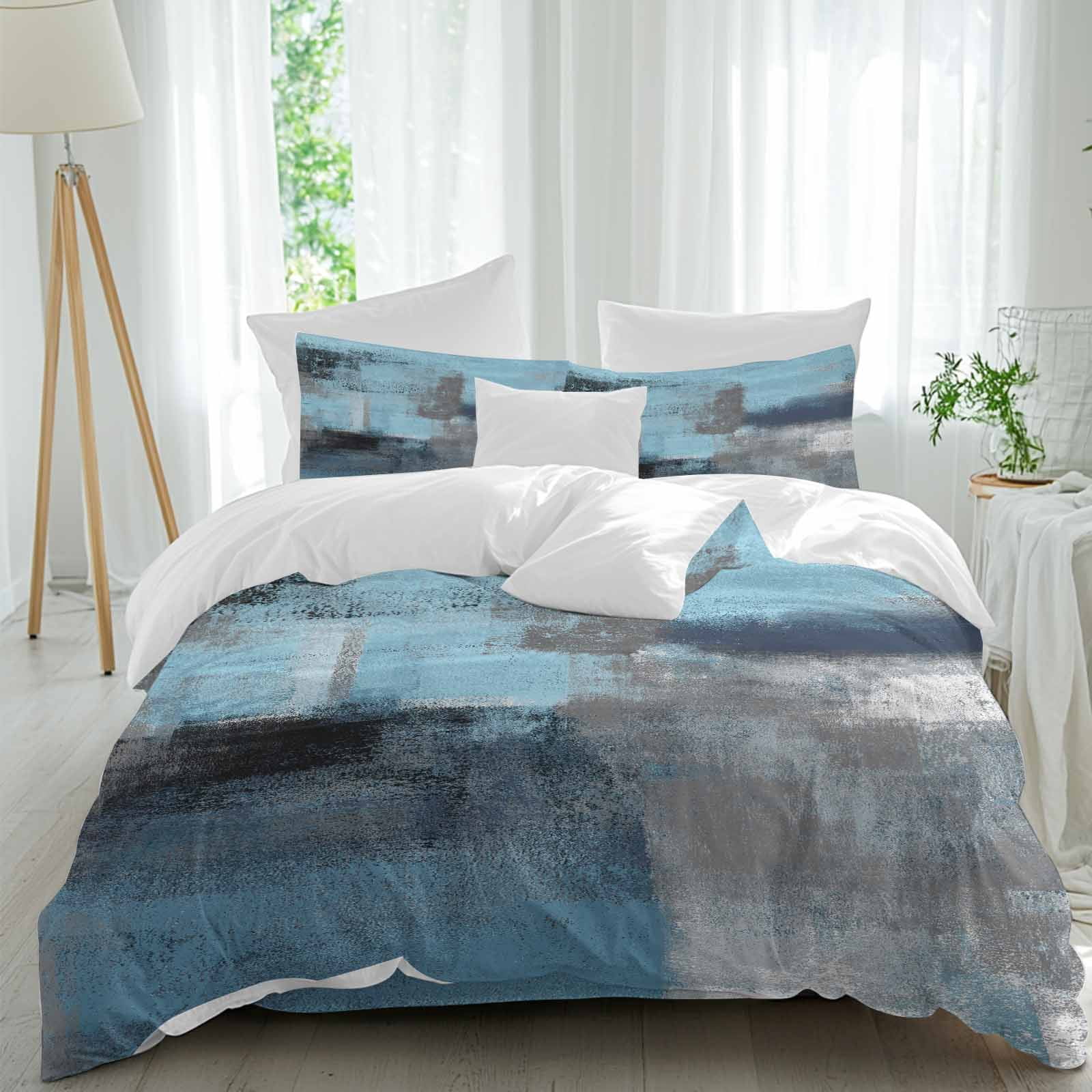 Abstract Decorative California King Duvet Cover Set, Blue Gary Paint ...