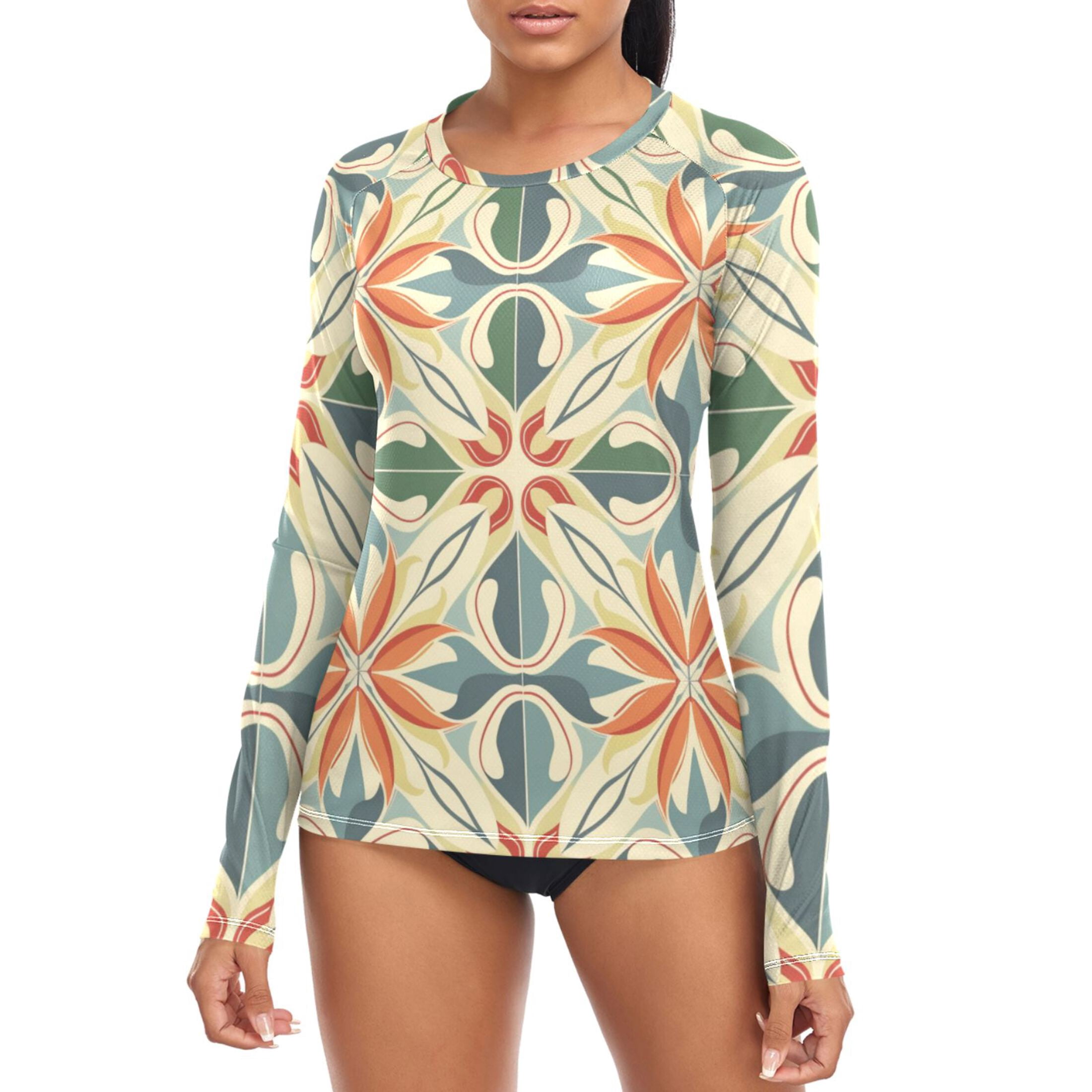 Abstract Decorative Digital Patterns Women's Rash Guard Shirts UPF 50 ...
