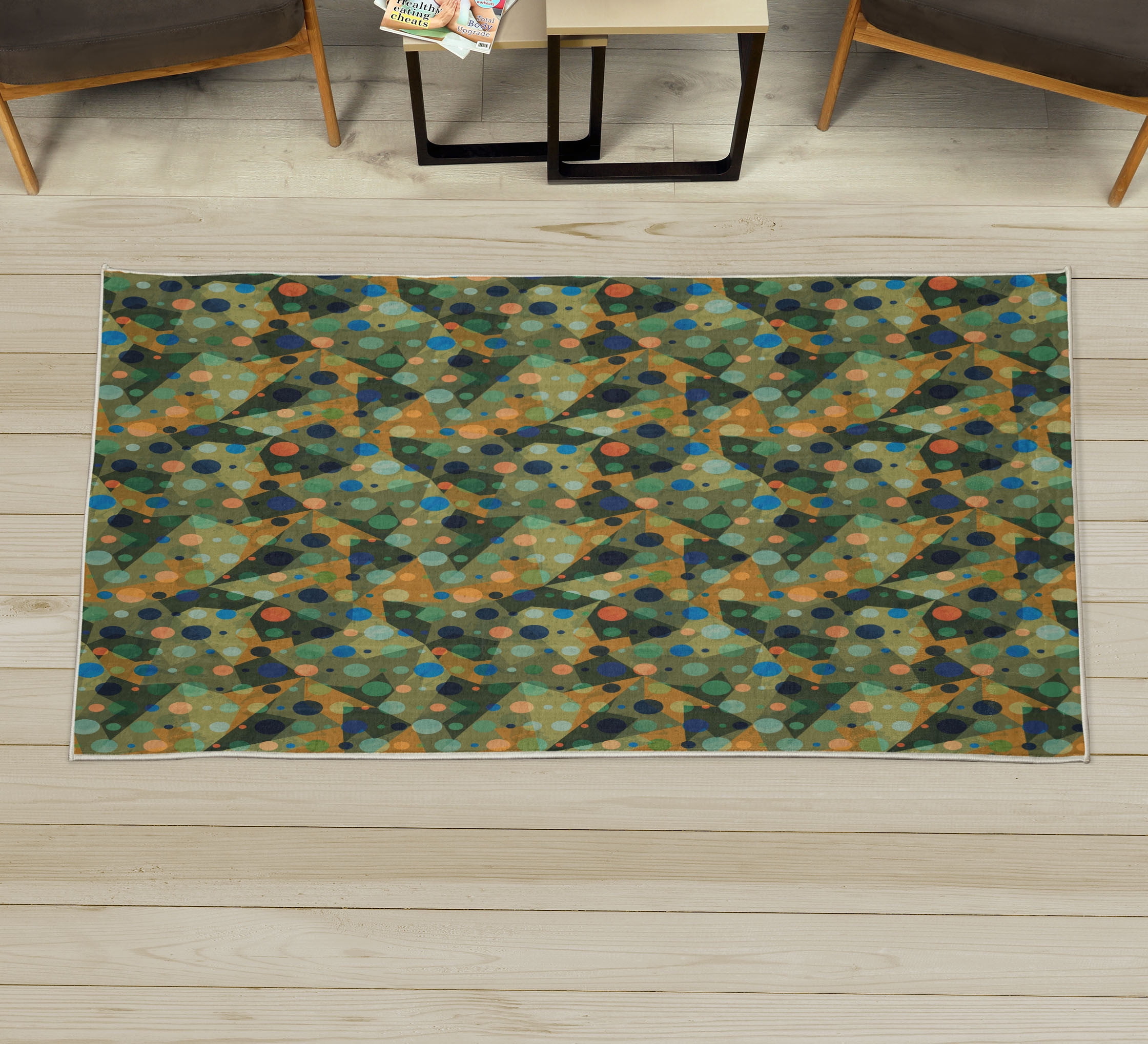 Abstract Decorative Rug, Colorful Circular Large Polka Dots Bubble ...