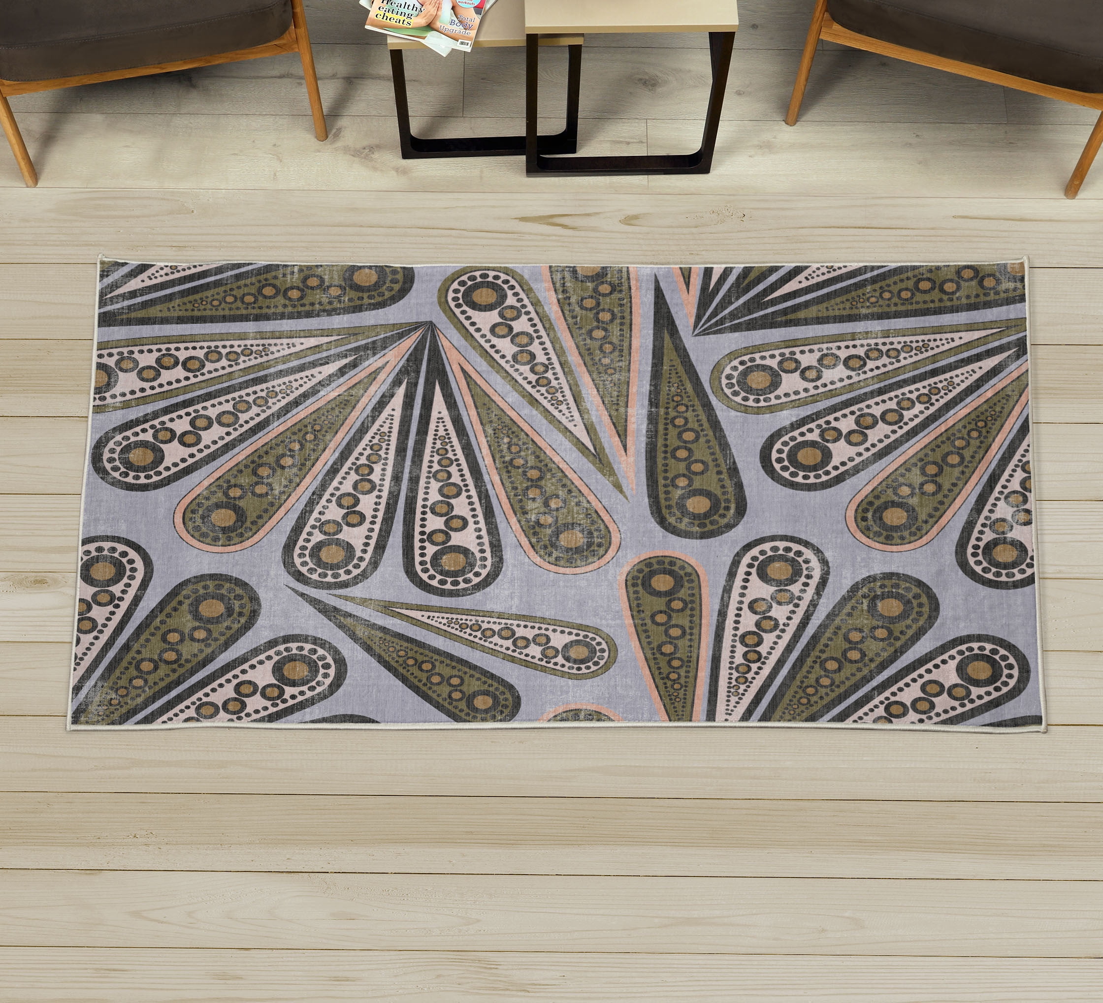 Abstract Decorative Rug, Contemporary Shapes Polka Dots Geometric Curvy ...