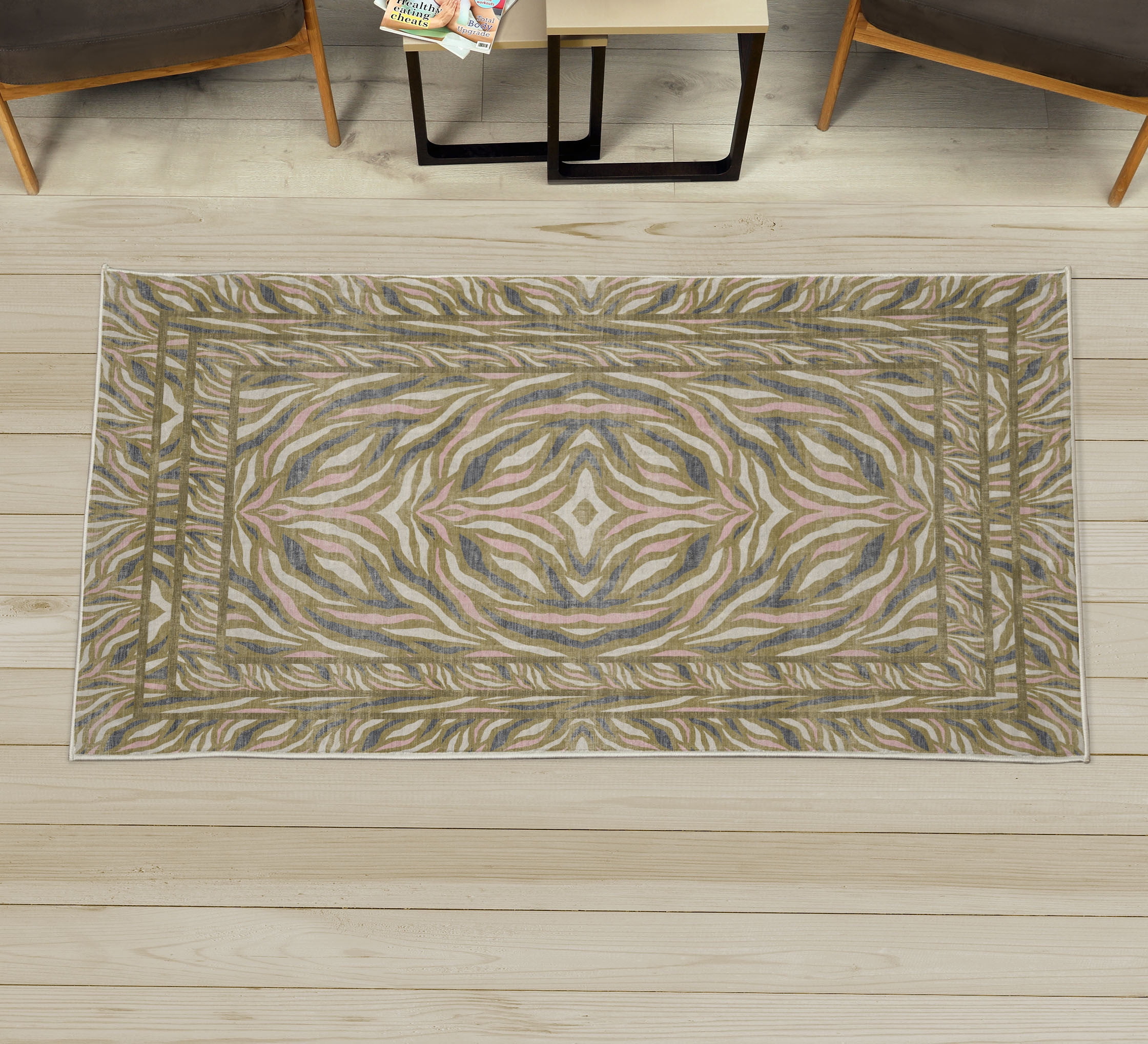 Abstract Decorative Rug, Modern Tiger Skin Inspired Print Leafy Shapes ...