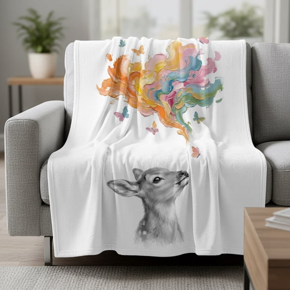 Abstract Deer Fleece Throw Blanket Colored Cloud Paint Red Blue Yellow ...