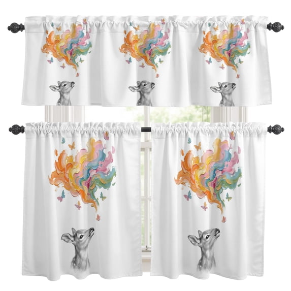 Abstract Deer Kitchen Curtains Set for Windows, Colored Cloud Paint Red ...