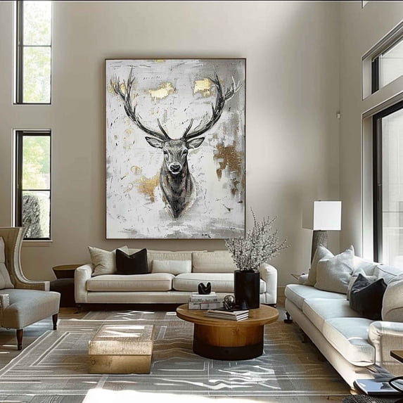 Abstract Deer Oil Painting: Large Modern Canvas Wall Art 8x12 UNFRAMED ...