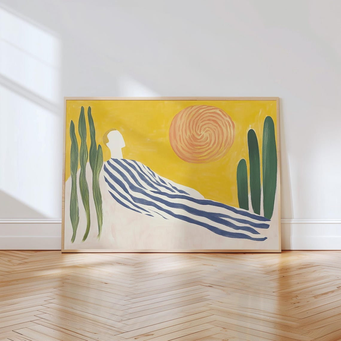 Abstract Desert Art Print, Modern Landscapesun And Striped Figure ...