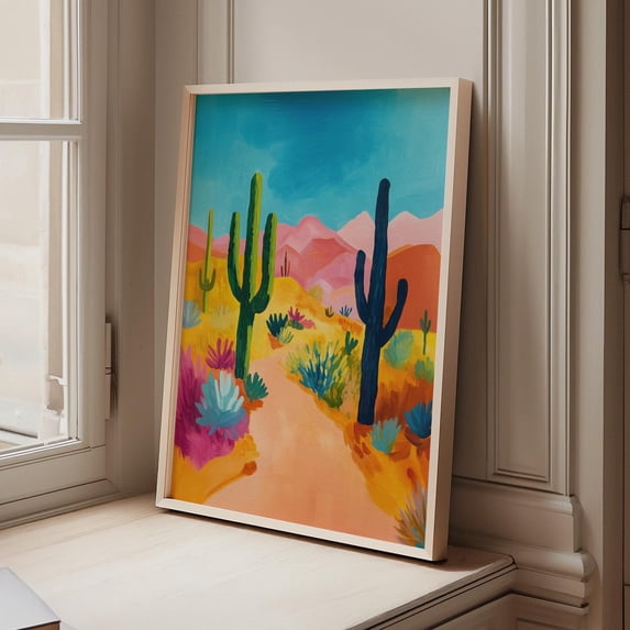 Abstract Desert Cactus Painting Western Landscape Wall Decor Western ...