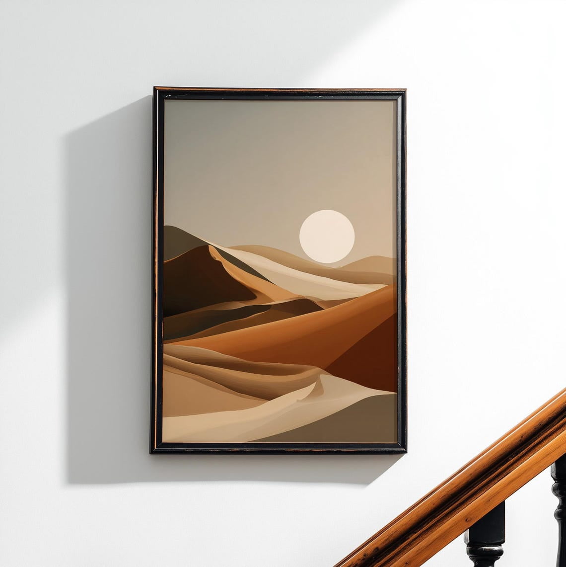 Abstract Desert Dunes Wall Art Minimalist Sun Over Terracotta and Beige ...