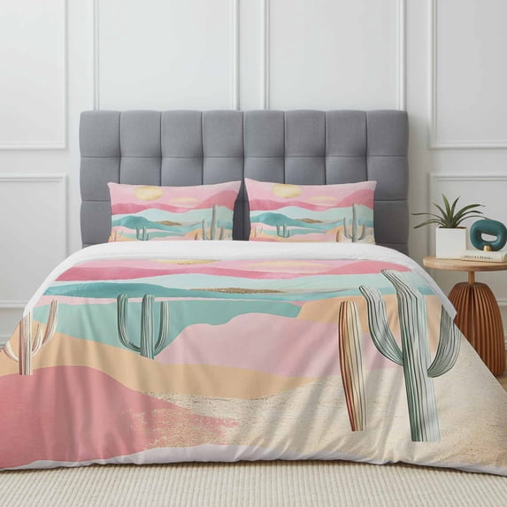 Abstract Desert Duvet Cover Set Cal King Size, Cactus Mountain Sun 4 ...