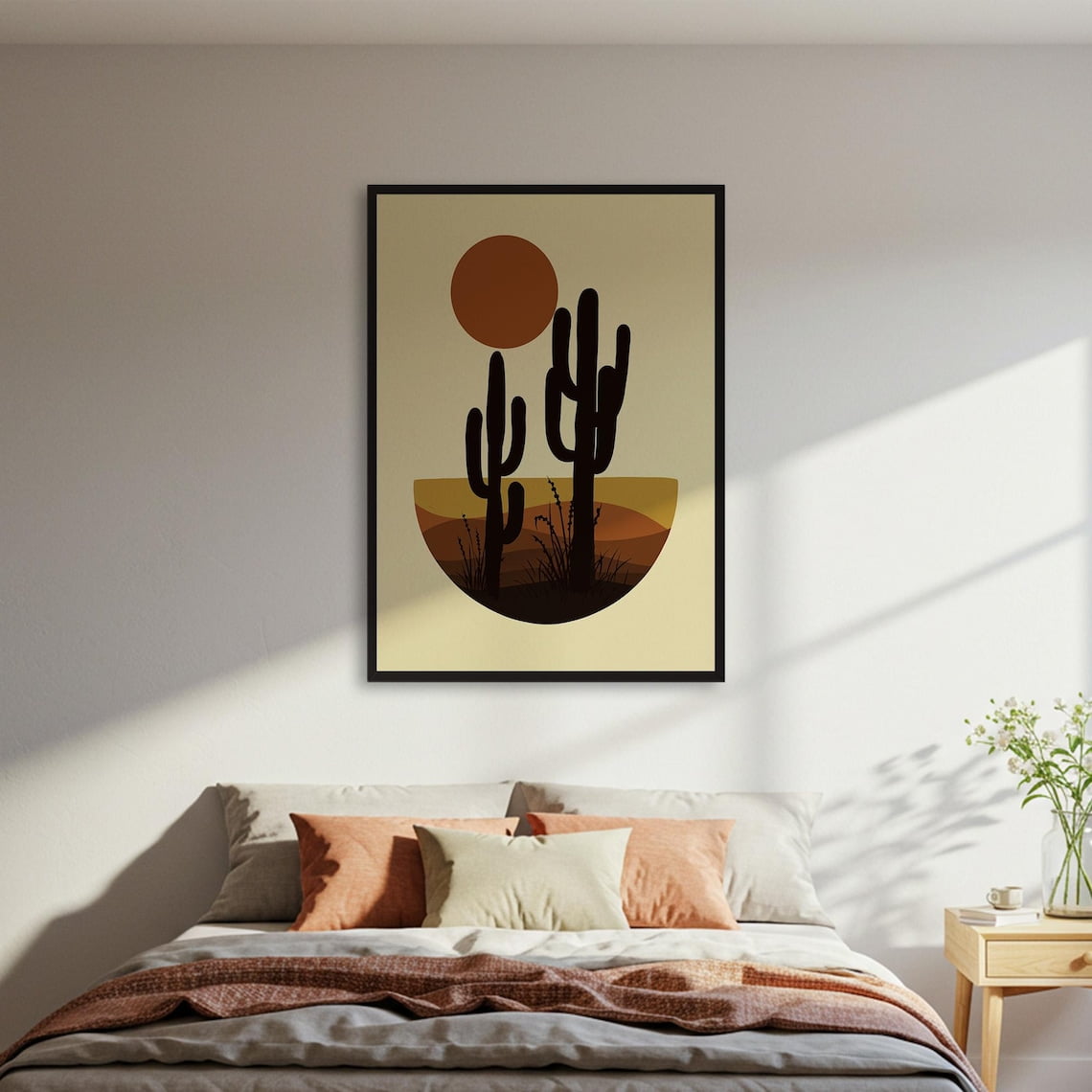 Abstract Desert Landscape Poster, Modern Cactus Wall Art Print, Earthy ...