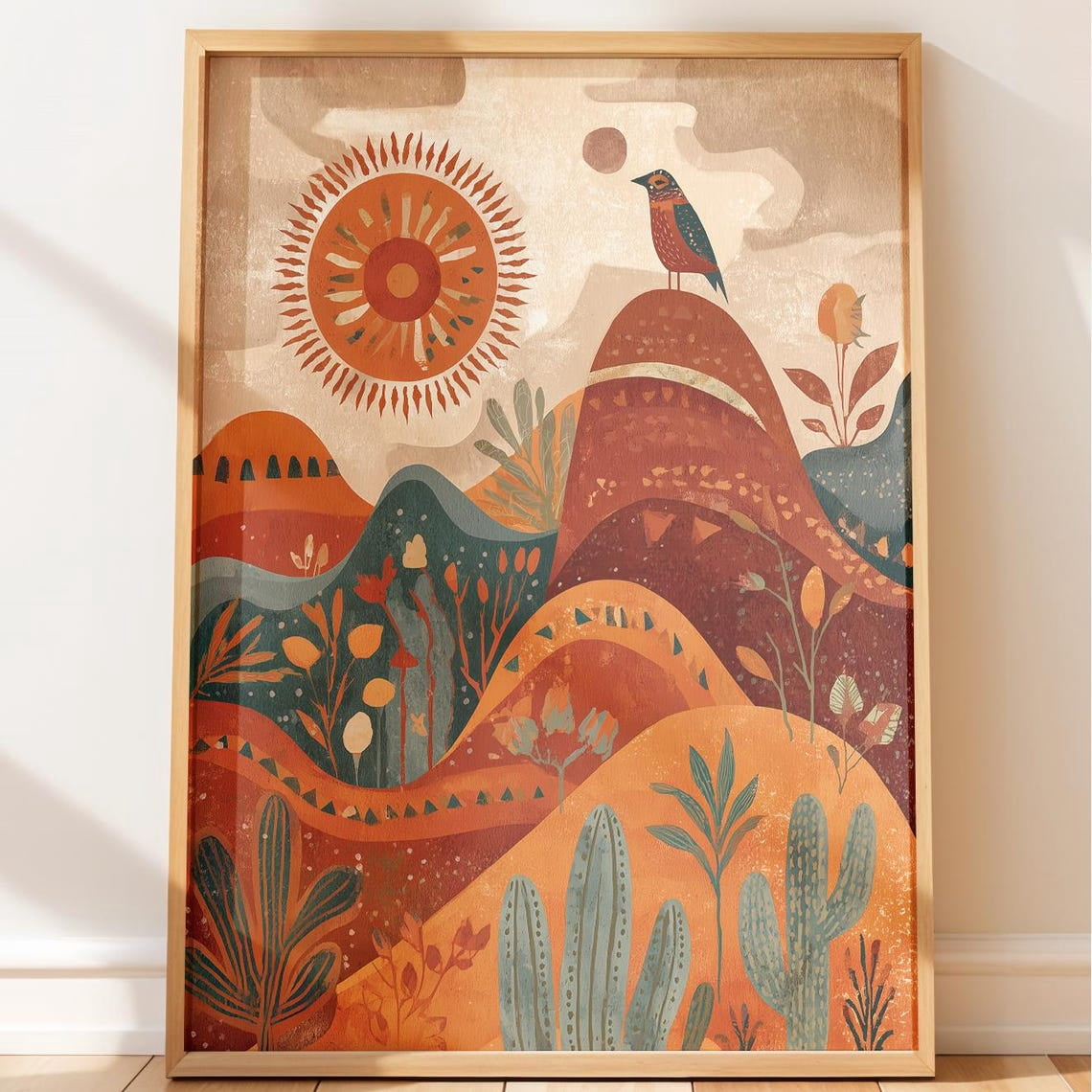 Abstract Desert Landscape Print Modern Folk Art Neutral Earth Tones ...