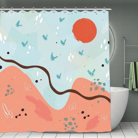 Abstract Desert Landscape With Red Sun Print Shower Curtain,Cloth ...