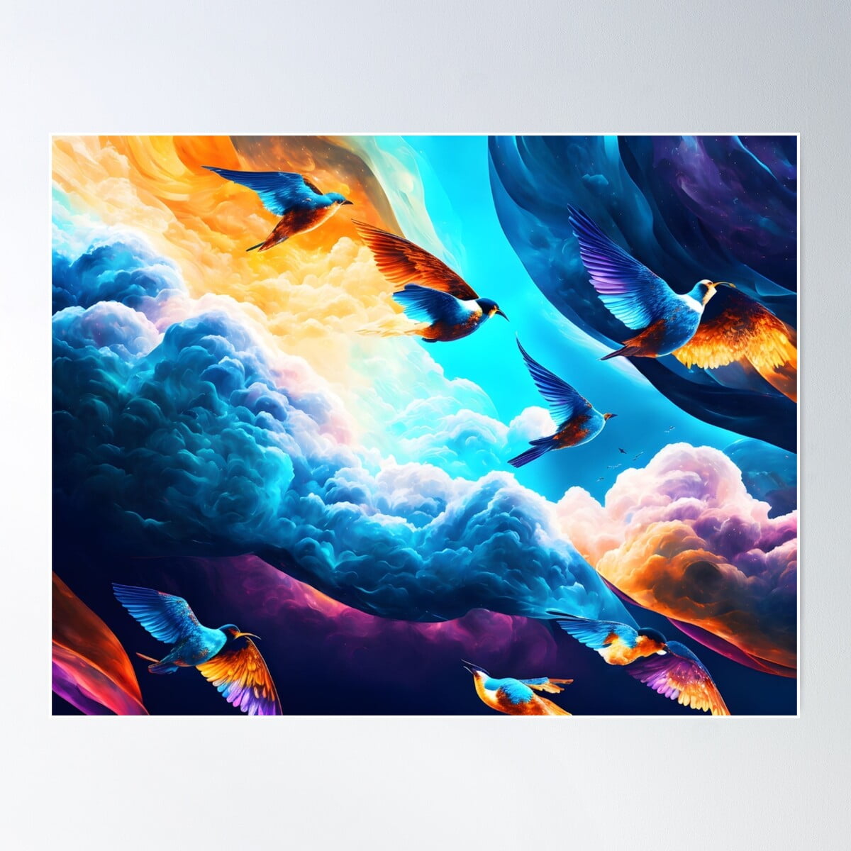 Abstract Design - A Sky With Birds Flying Poster Wall Art, Modern Wall ...