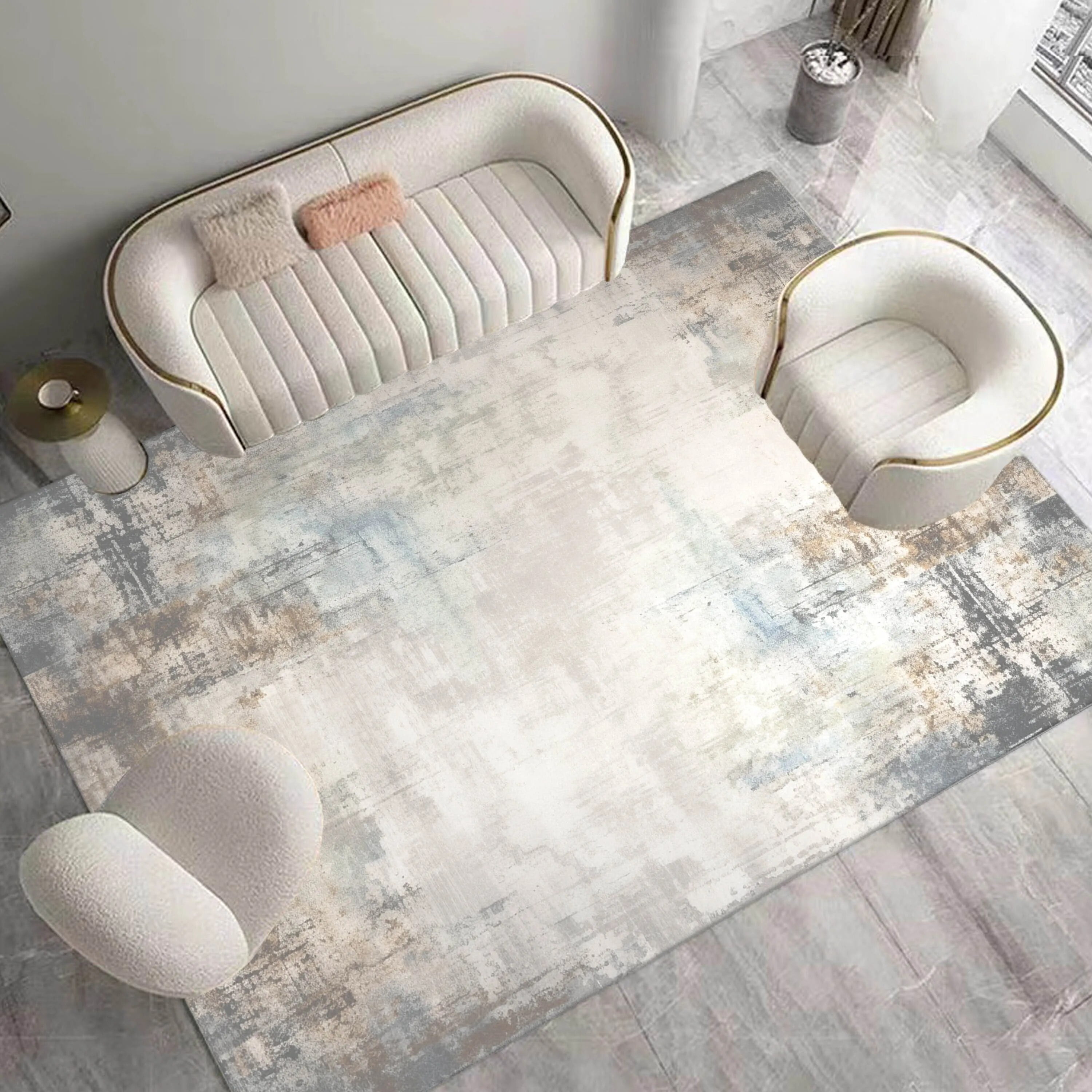 Abstract Design Carpet In The Living Room Fluffy Short Velvet Room ...
