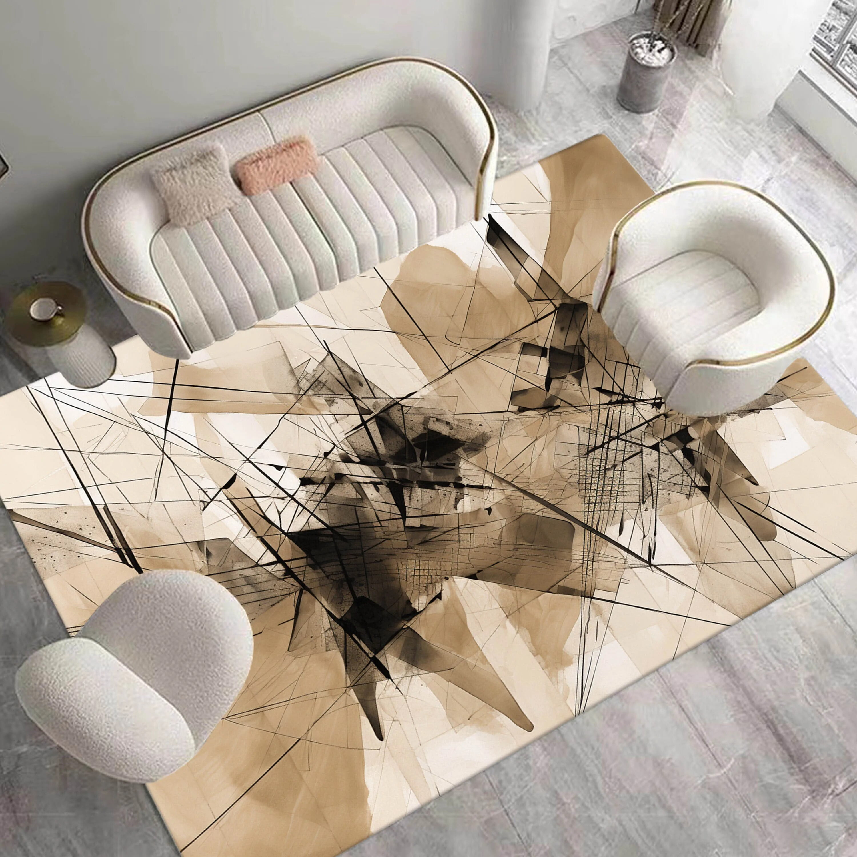 Abstract Design Carpet In The Living Room Fluffy Short Velvet Room ...