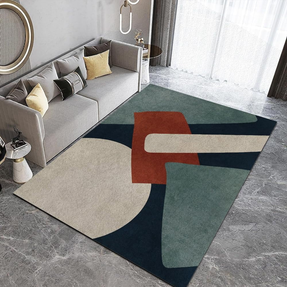 Abstract Design Geometric Pattern Living Room Area Rug, Multi-Color ...