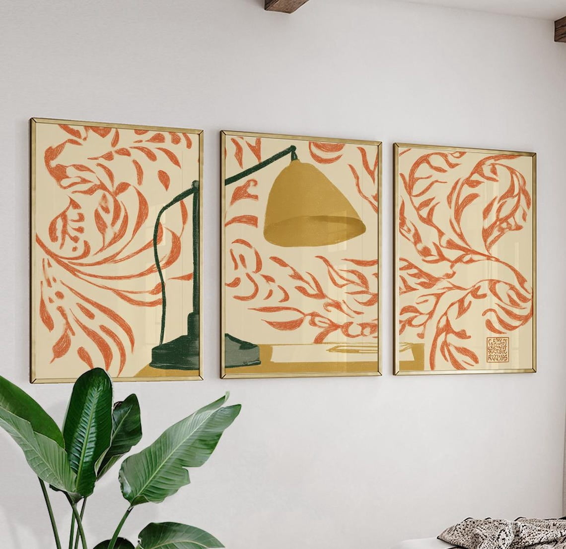 Abstract Desk Lamp Illustration Modern Still Life Wall Art Set 3 ...