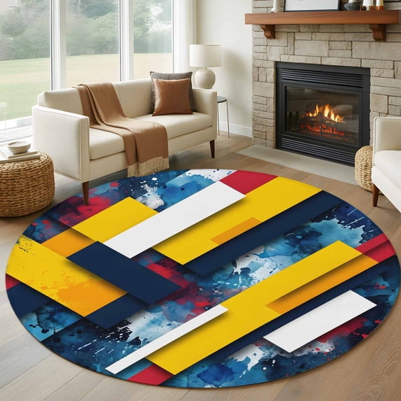 Abstract Diagonal Blocks 6FT Round Area Rugs for Living Room Art ...