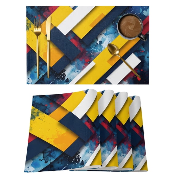Abstract Diagonal Blocks Cotton Linen Placemats Set of 8, Art Geometric ...